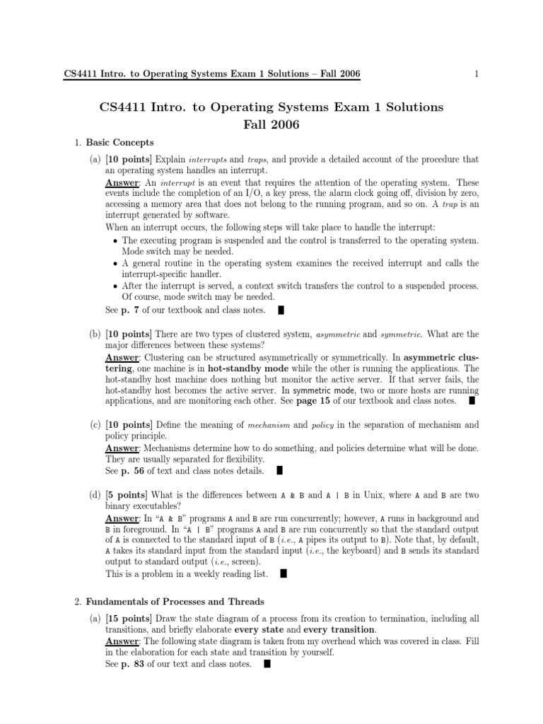 CS4411 Intro. To Operating Systems Exam 1 Solutions Fall 2006 | PDF | Scheduling (Computing ...