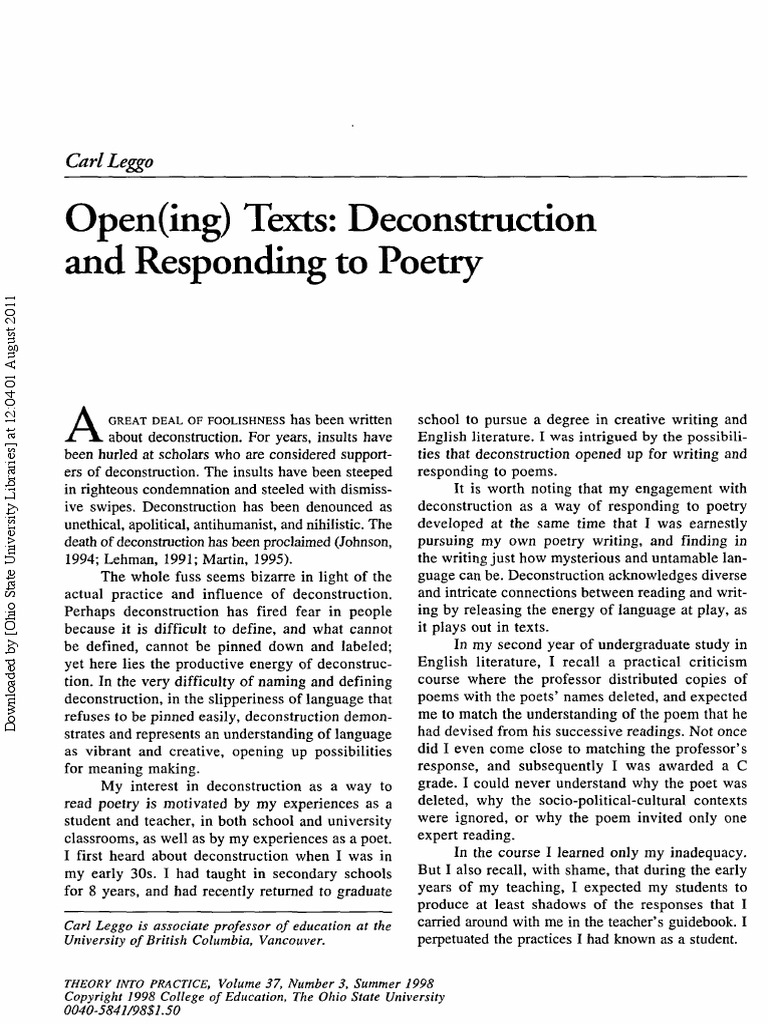 Deconstruction and Responding To Poetry | PDF | Deconstruction | Poetry