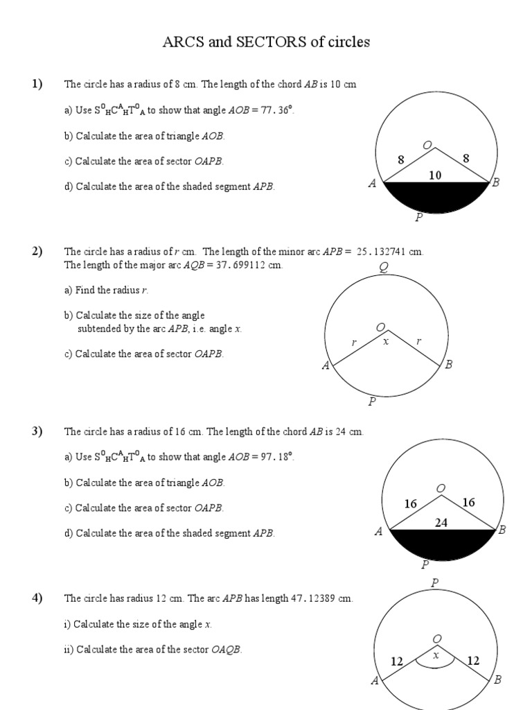 Arcs and Sectors Worksheet | PDF | Circle | Area