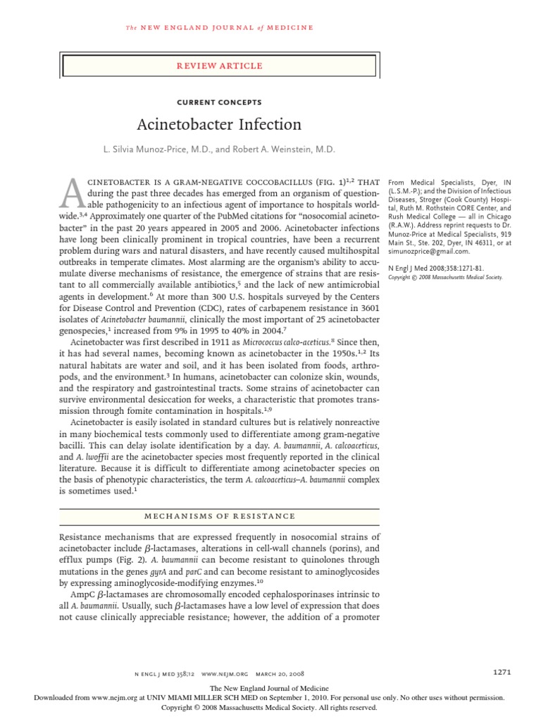 Acinetobacter Infection NEJM | PDF | Beta Lactamase | Antimicrobial ...