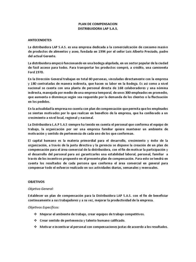 Plan de Compensación para LAP S.A.S. | PDF | Salario | Beneficio (economía)