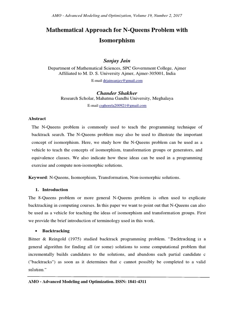 Mathematical Approach For N-Queens Problem With Isomorphism | PDF | Discrete Mathematics ...