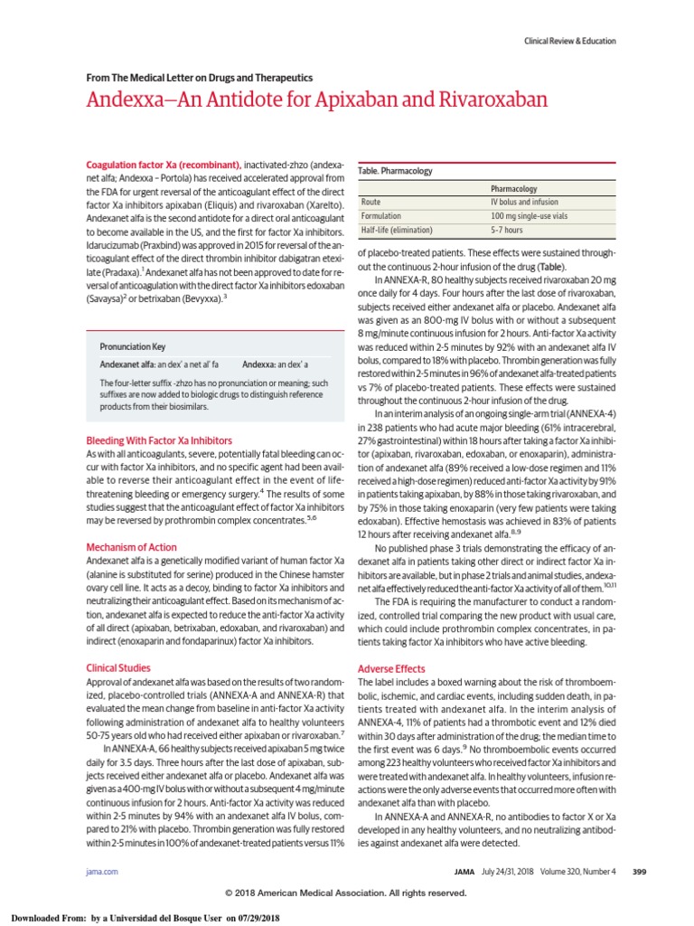 Andexxa-An Antidote For Apixaban and Rivaroxaban | PDF | Medicinal ...