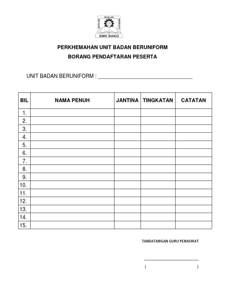 Borang Pendaftaran Peserta Perkhemahan Ubb SMK Bako | PDF