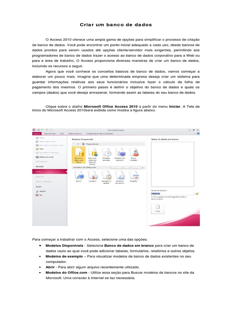 Criando Um Banco de Dados No Acces PDF | PDF | Microsoft Access | Dados