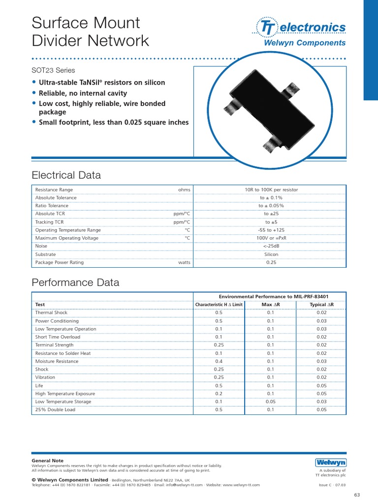 Surface Mount Divider Network: Electrical Data | PDF | Resistor ...