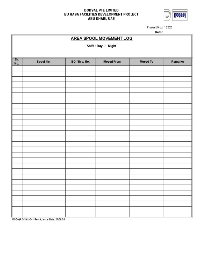 41) SML-Spool Movement Log | PDF