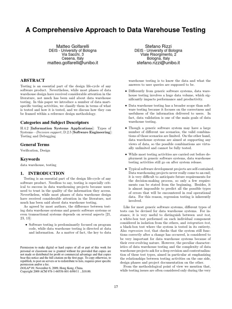 A Comprehensive Approach To Data Warehouse Testing | PDF | Conceptual ...