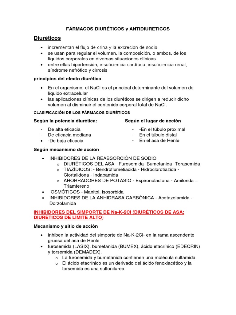 Clasificación y usos de diuréticos | PDF | Drogas | Farmacología