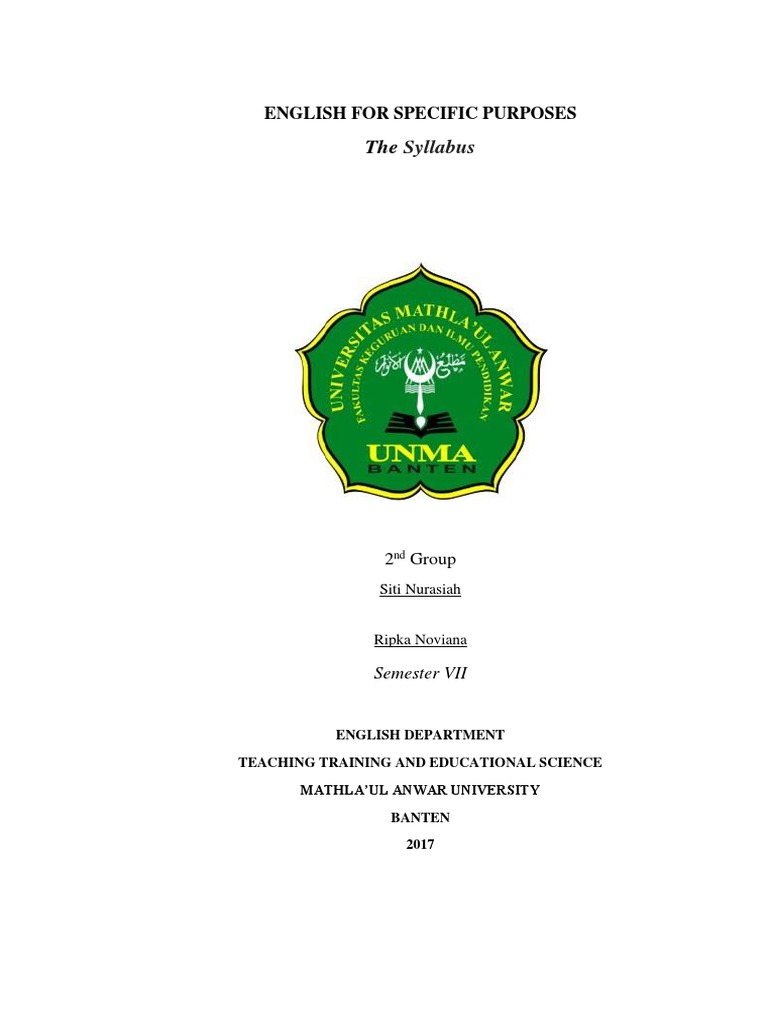 Syllabus: English For Specific Purposes | PDF | Syllabus | Learning