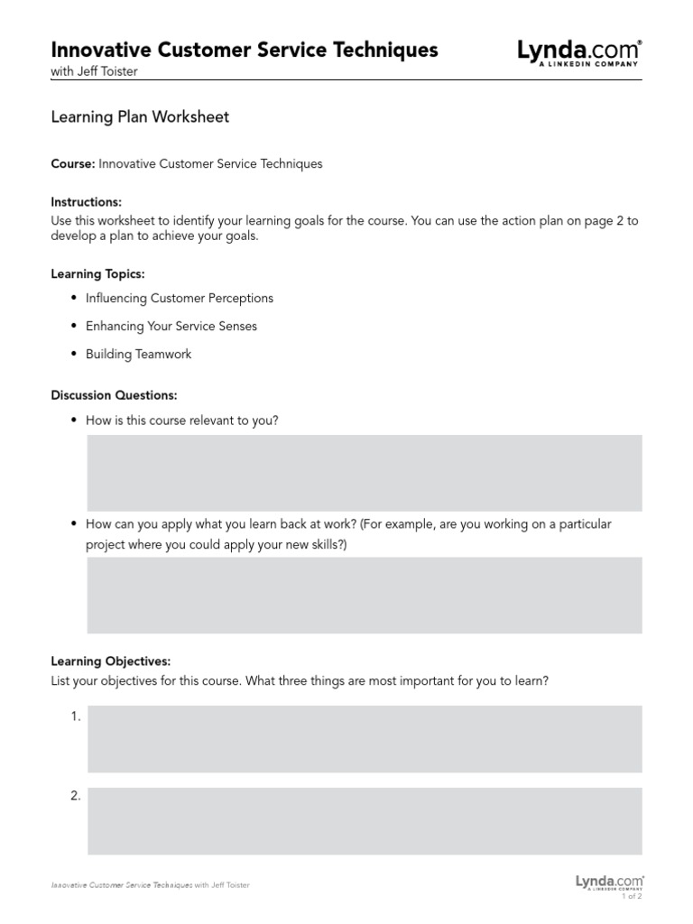Learning Plan Worksheet | PDF