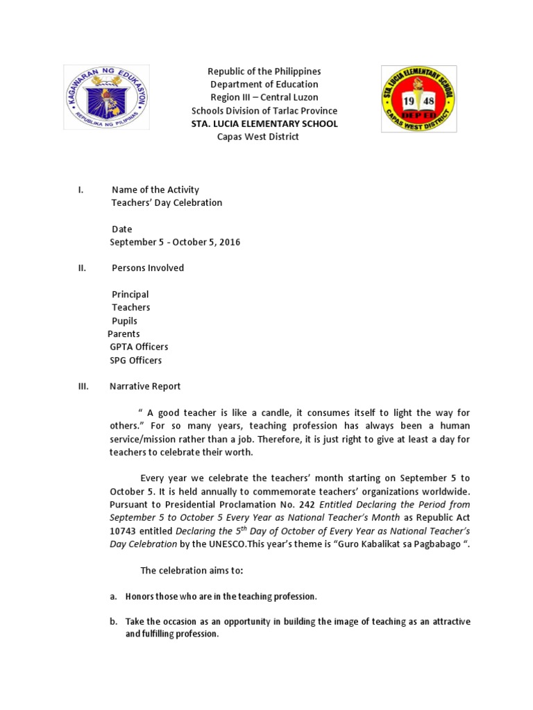 Narrative Report Teachers Day | PDF | Philippines | Teachers