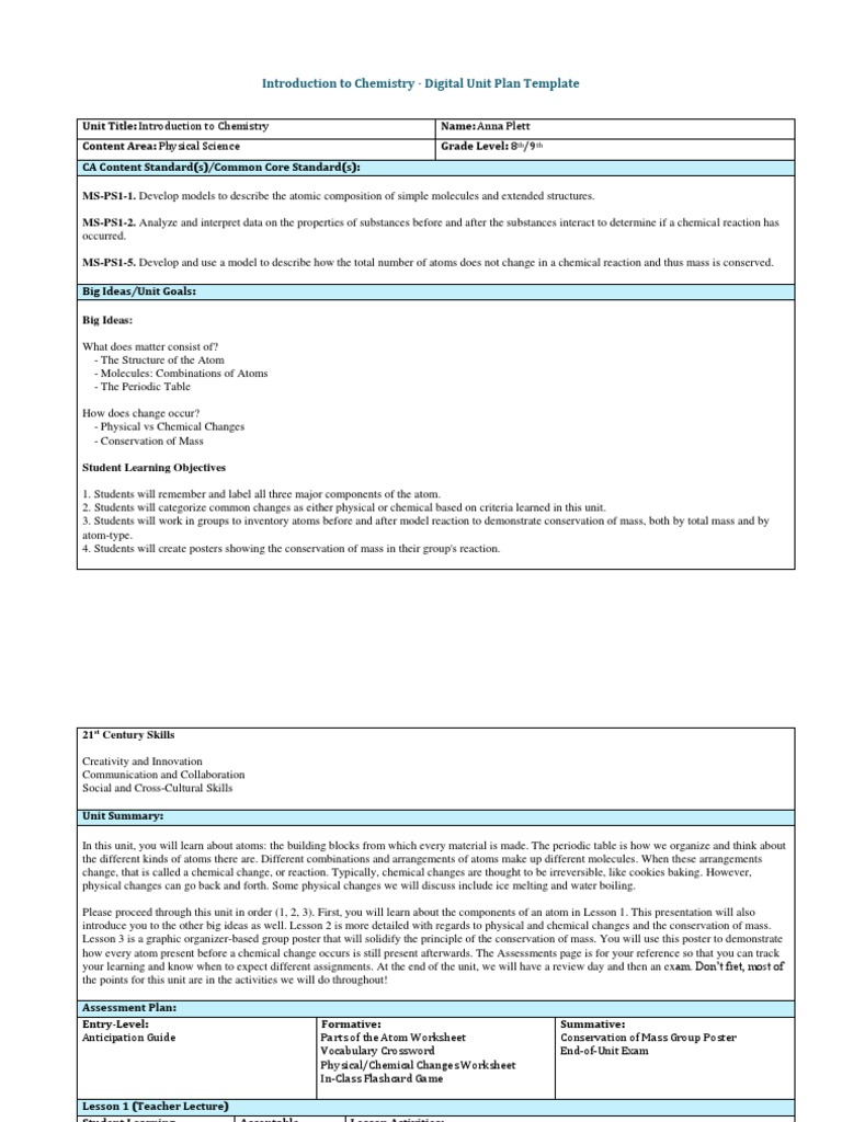 Intro To Chemistry Digital Unit Template | PDF | Chemical Substances ...