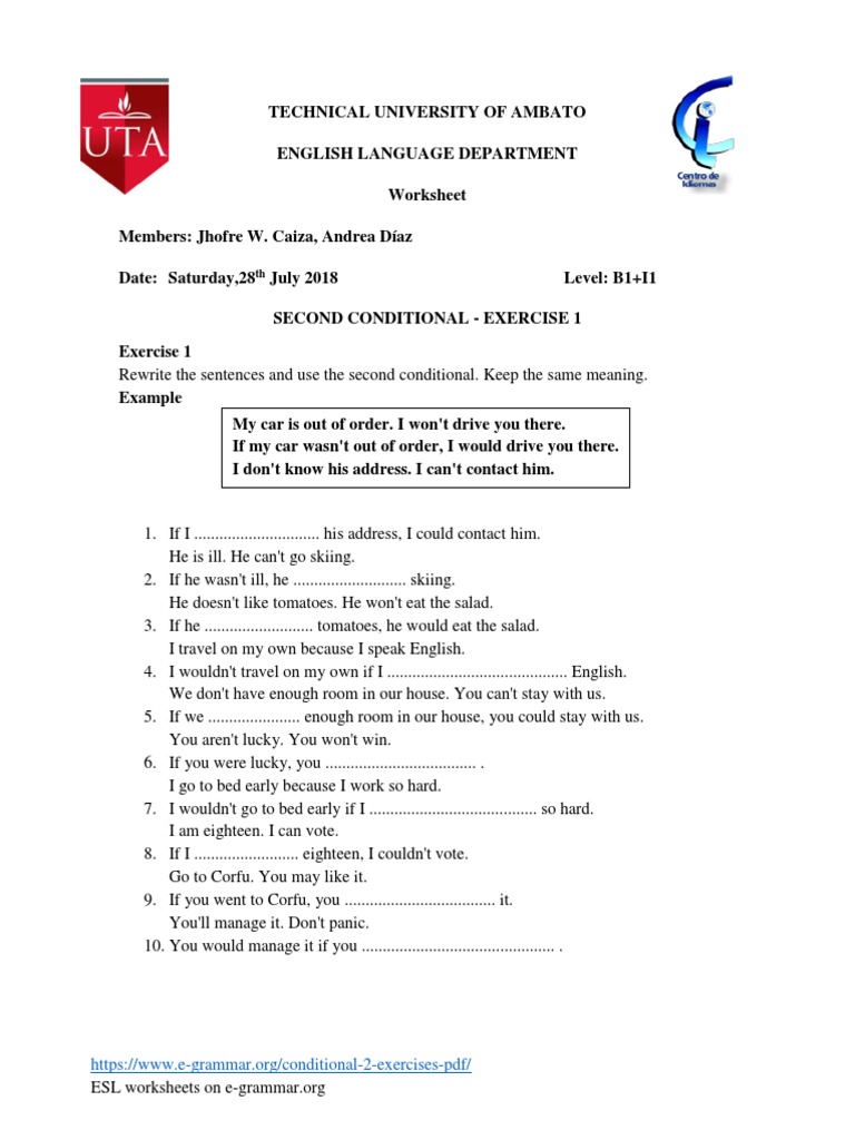 Second Conditional Worksheet with Answers | PDF