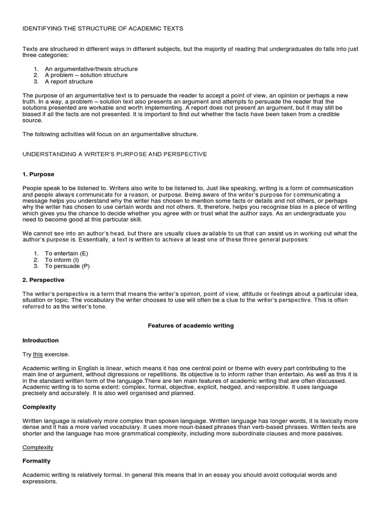 Understanding Academic Text Structure | PDF | English Language | Word