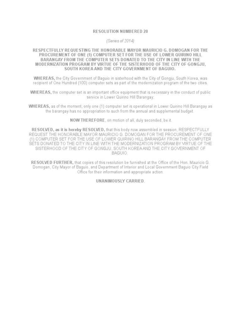 Request for 1 computer set donation for Lower Quirino Hill Barangay | PDF