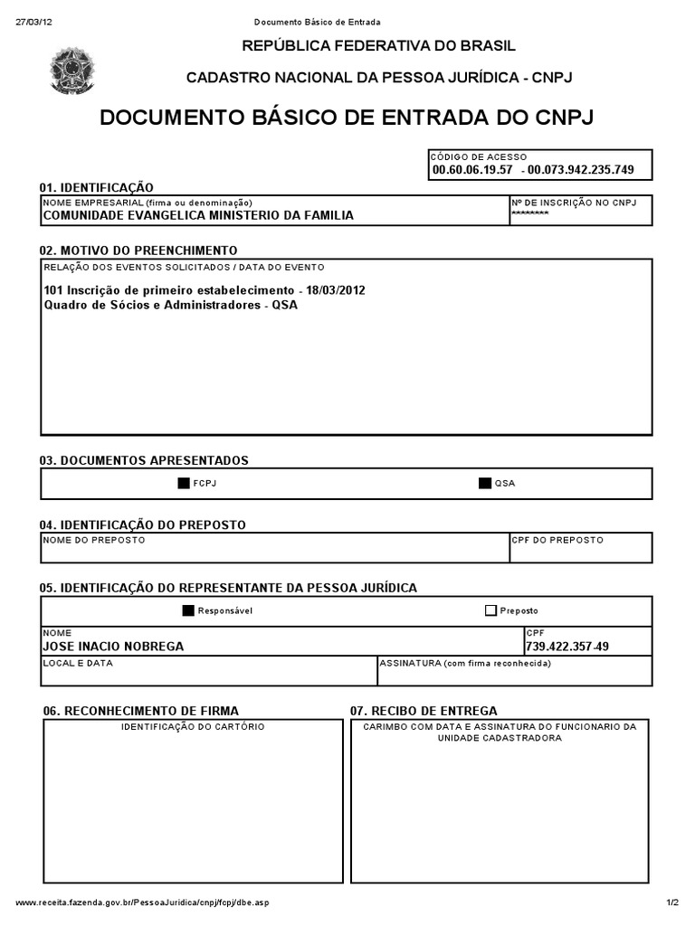 Documento Básico de Entrada do CNPJ | PDF | Brasil | Business
