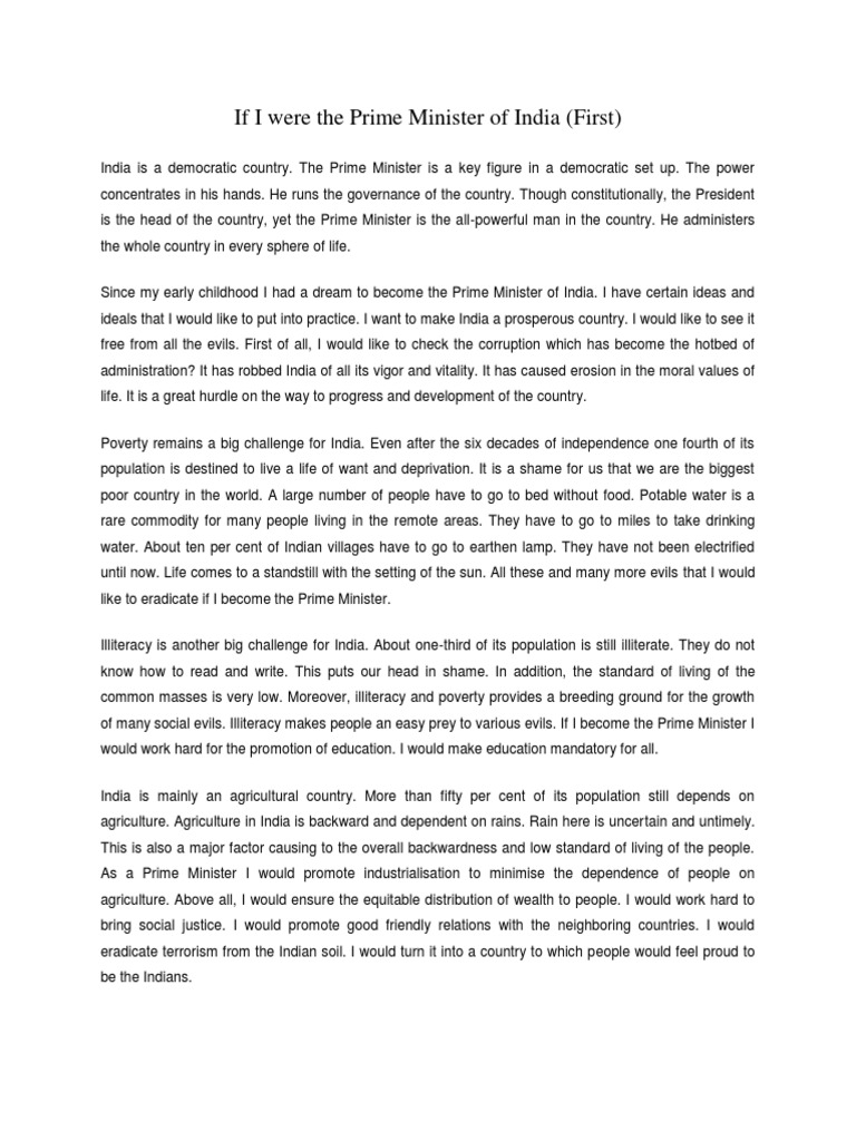 If I Were The Prime Minister of India | PDF | Literacy | Poverty