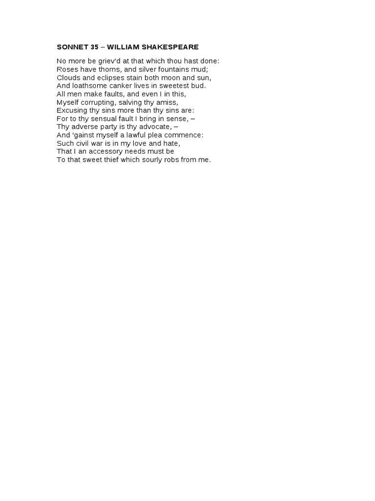 Sonnet 35 - William Shakespeare | PDF