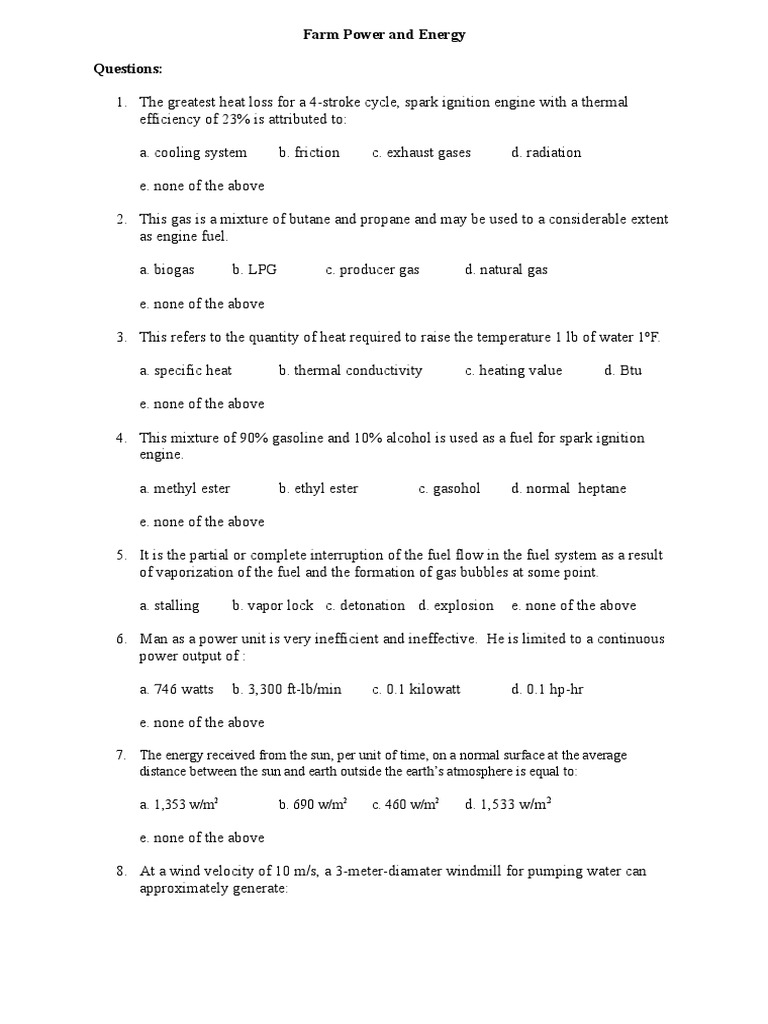 Farm Power and Energy Questions | Download Free PDF | Engines | Horsepower