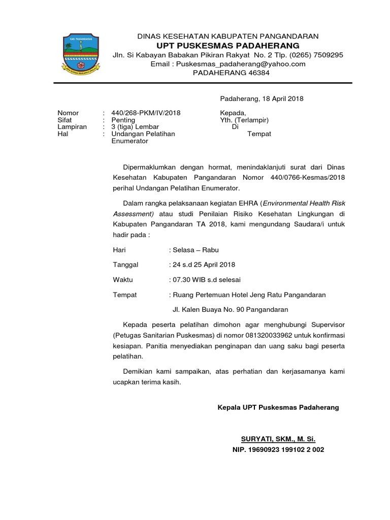 Surat Undangan Enumerator EHRA | PDF