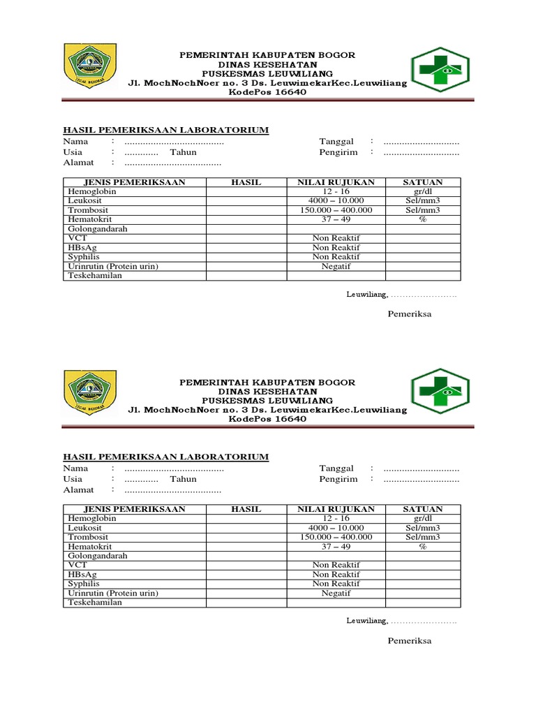 Form Hasil Lab KIA | PDF