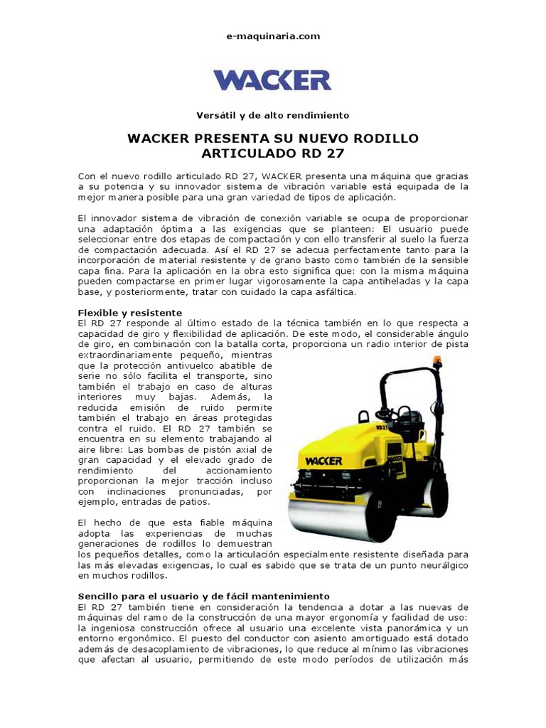 Wacker RD 27 | PDF | Factores humanos y ergonomía | Vehículo de motor