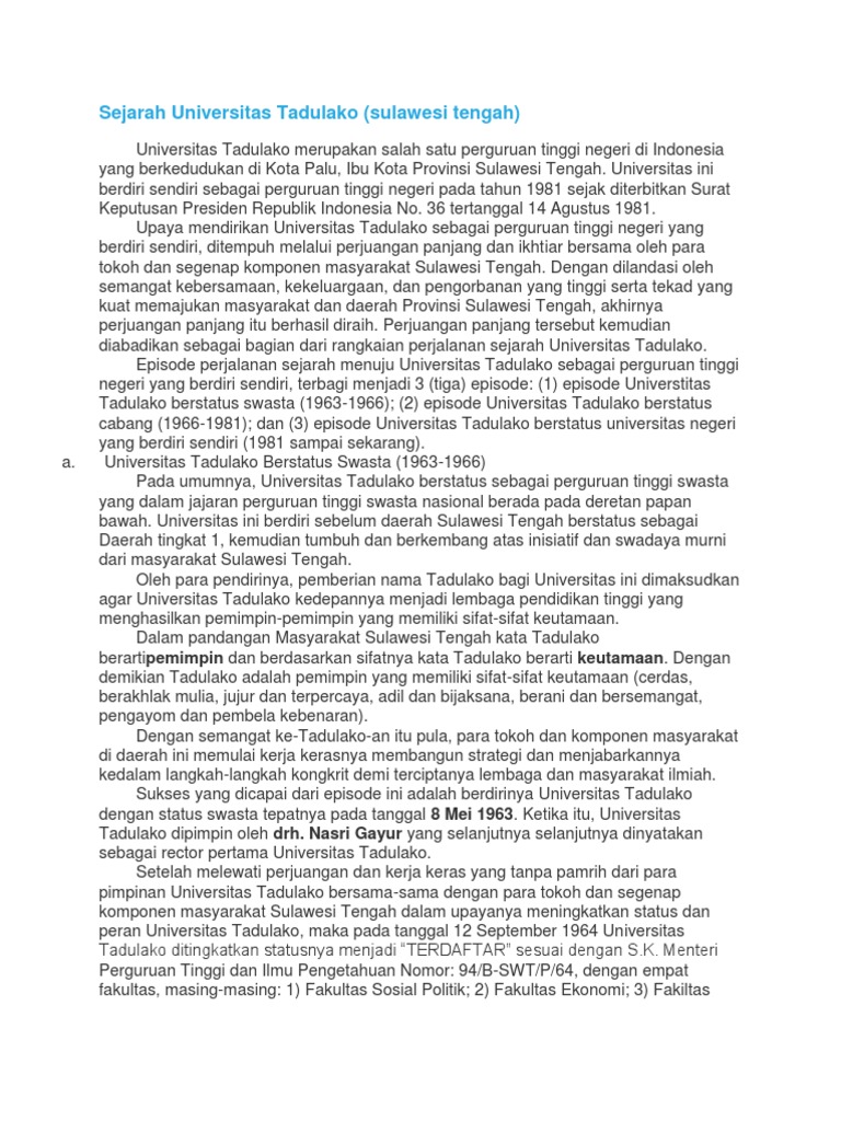 Sejarah Universitas Tadulako 1981-2023 | PDF | Perjalanan
