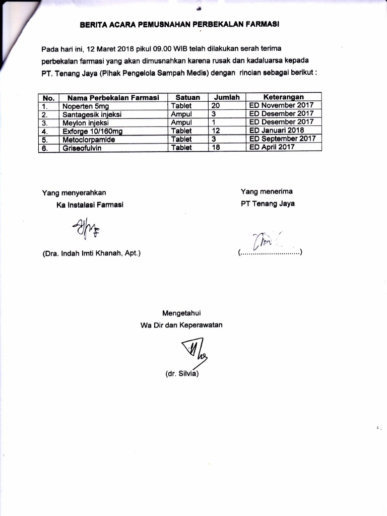 Bap Pemusnahan Perbekalan Farmasi | PDF