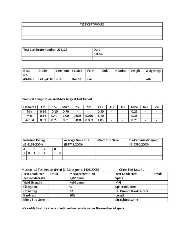 Mill TC en 19 6.00MM | PDF
