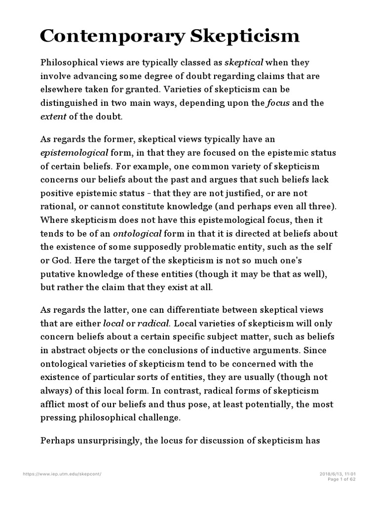 Contemporary Skepticism: Extent of The Doubt | PDF | Skepticism ...