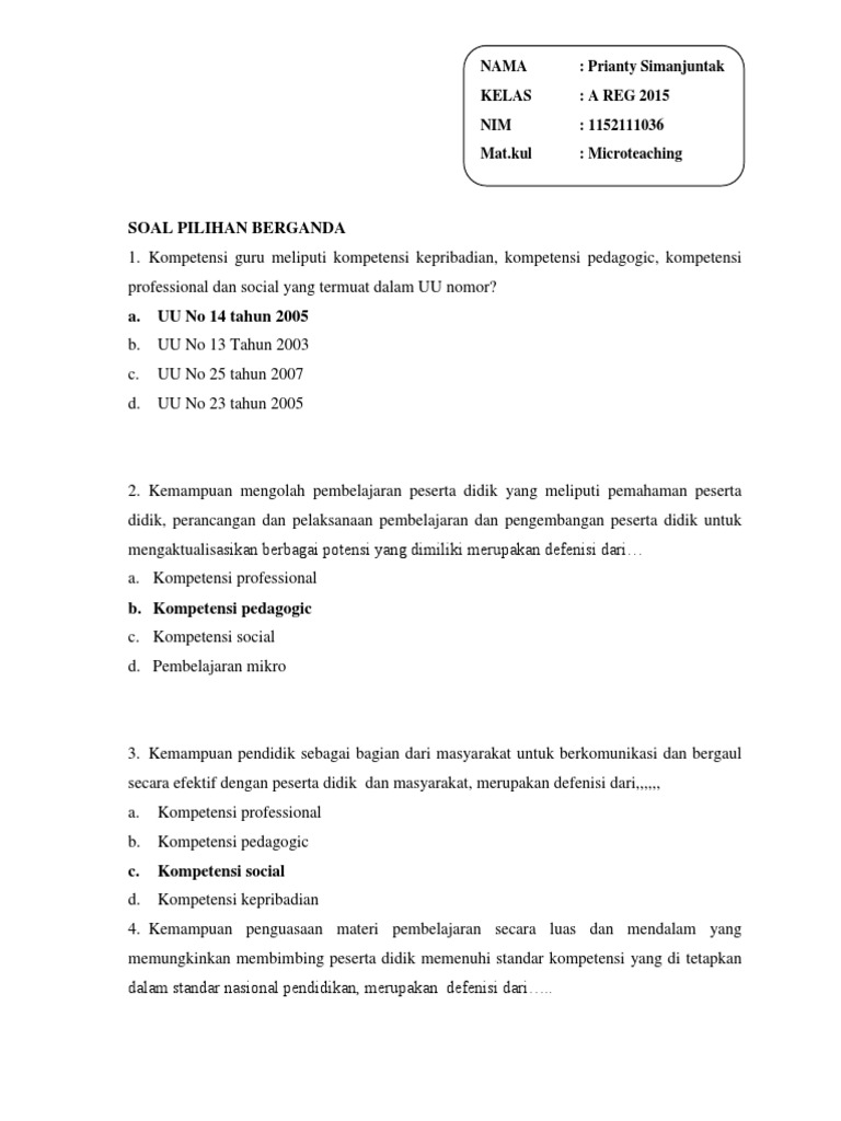 Soal Microteaching | PDF | Karier & Perkembangan