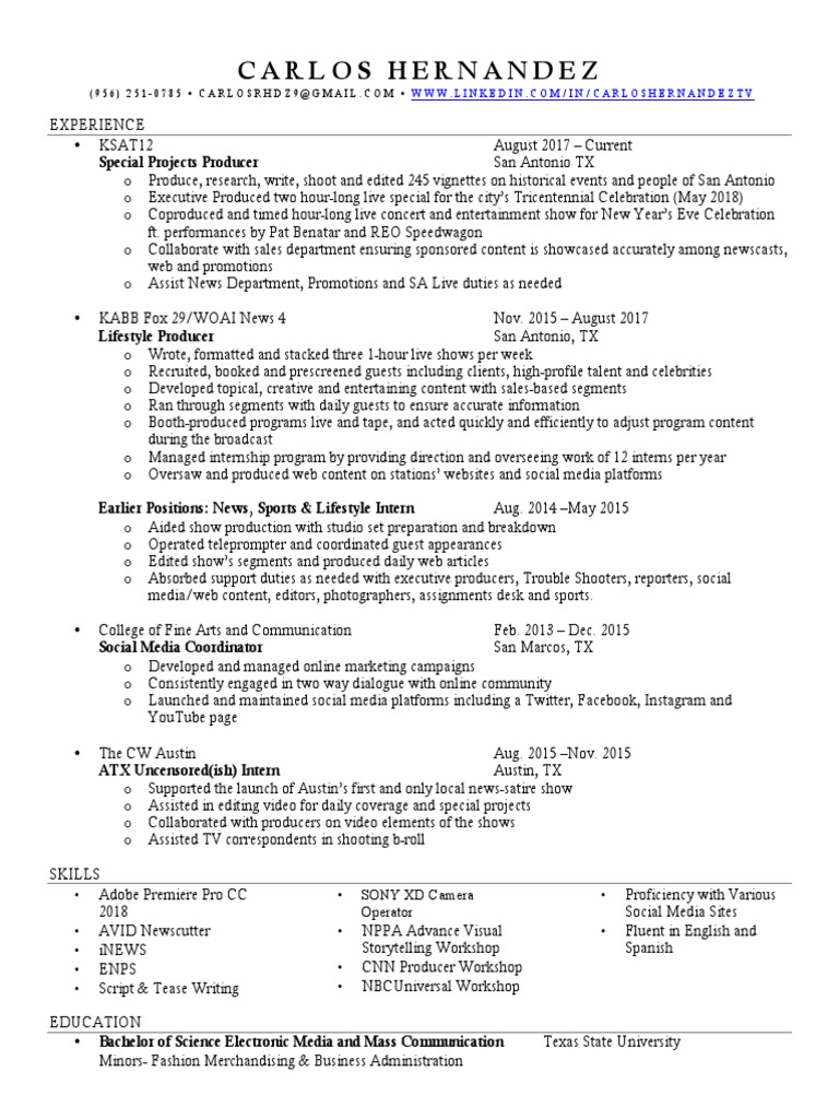 Carlos Hernandez Resume | PDF | Social Media | Popular Culture & Media ...