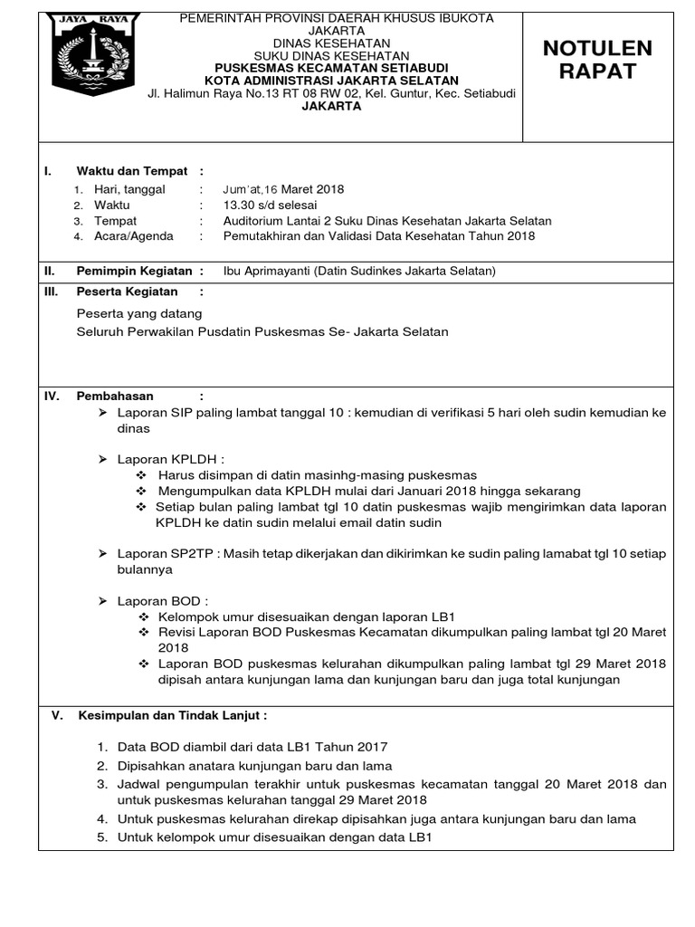 NOTULEN Rapat Pemutakhiran Data Dan Validata Tahun 2018 | PDF