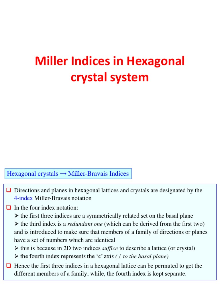 Miller Indices in Hexagonal Crystal System | PDF | Condensed Matter ...