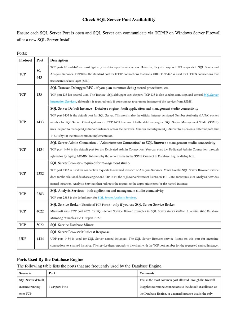 Check SQL Server Port Availability | PDF | Port (Computer Networking ...