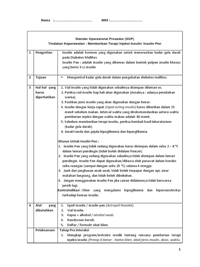 SOP Injeksi SubCutan Insulin | PDF