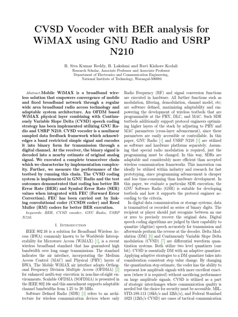 CVSD Vocoder With Ber Analysis For Wimax Using Gnu Radio and Usrp N210 | PDF | Signal To Noise ...