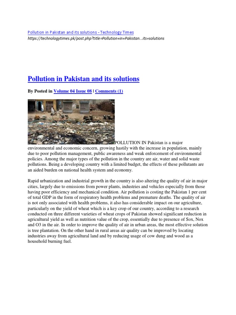 Pollution in Pakistan and Its Solutions | PDF | Chronic Obstructive ...