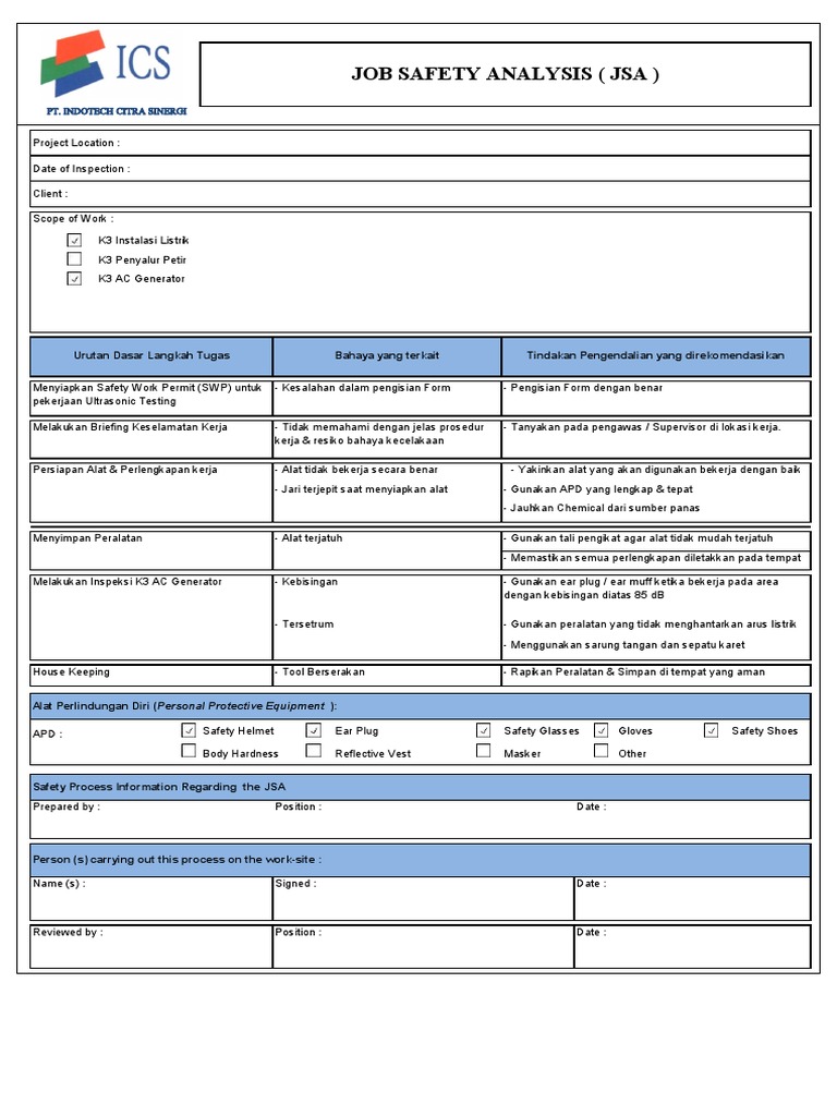 JSA K3 Instalasi Listrik | PDF