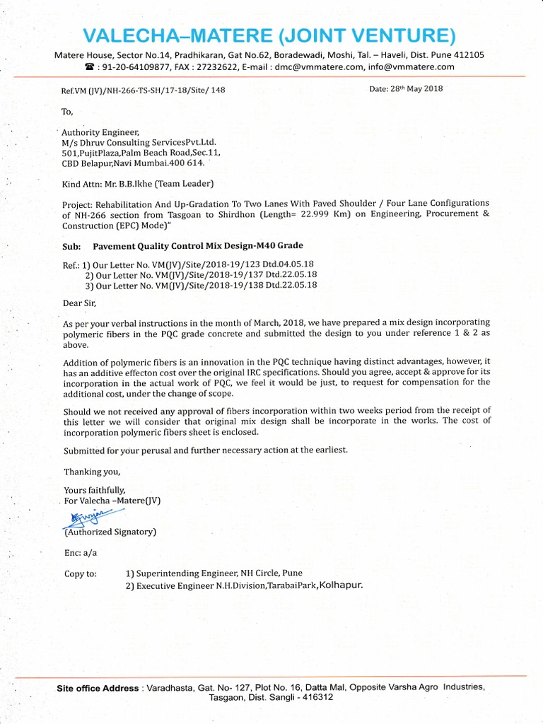 Letter To Pavement Quality Control Mix Design - M40 Grade PDF | PDF