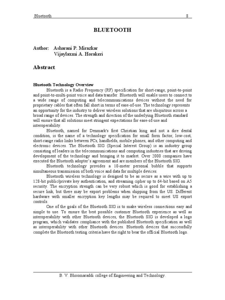 Overview of Bluetooth Technology | PDF | Bluetooth | Personal Digital ...