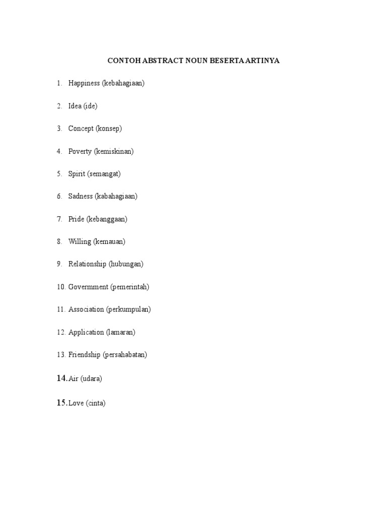 Contoh Abstract Noun dan Artinya | PDF