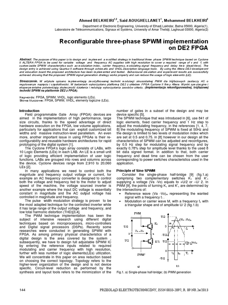 Reconfigurable Three-Phase SPWM Implementation On De2 Fpga: Ahmed Belkheiri, Said Aoughellanet ...