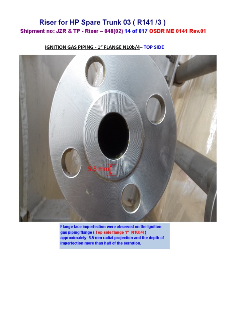 Riser For HP Spare Trunk 03 (R141 /3) : Ignition Gas Piping - 1" Flange ...