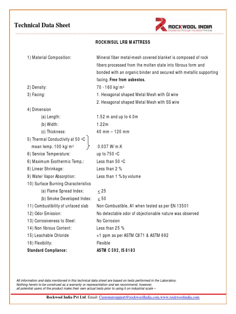 Rockwool Insulation LRB Matress | PDF | Mattress | Thermal Insulation