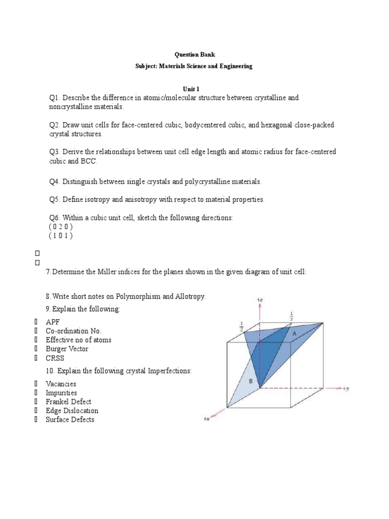Question Bank Subject: Materials Science and Engineering | PDF | Heat ...