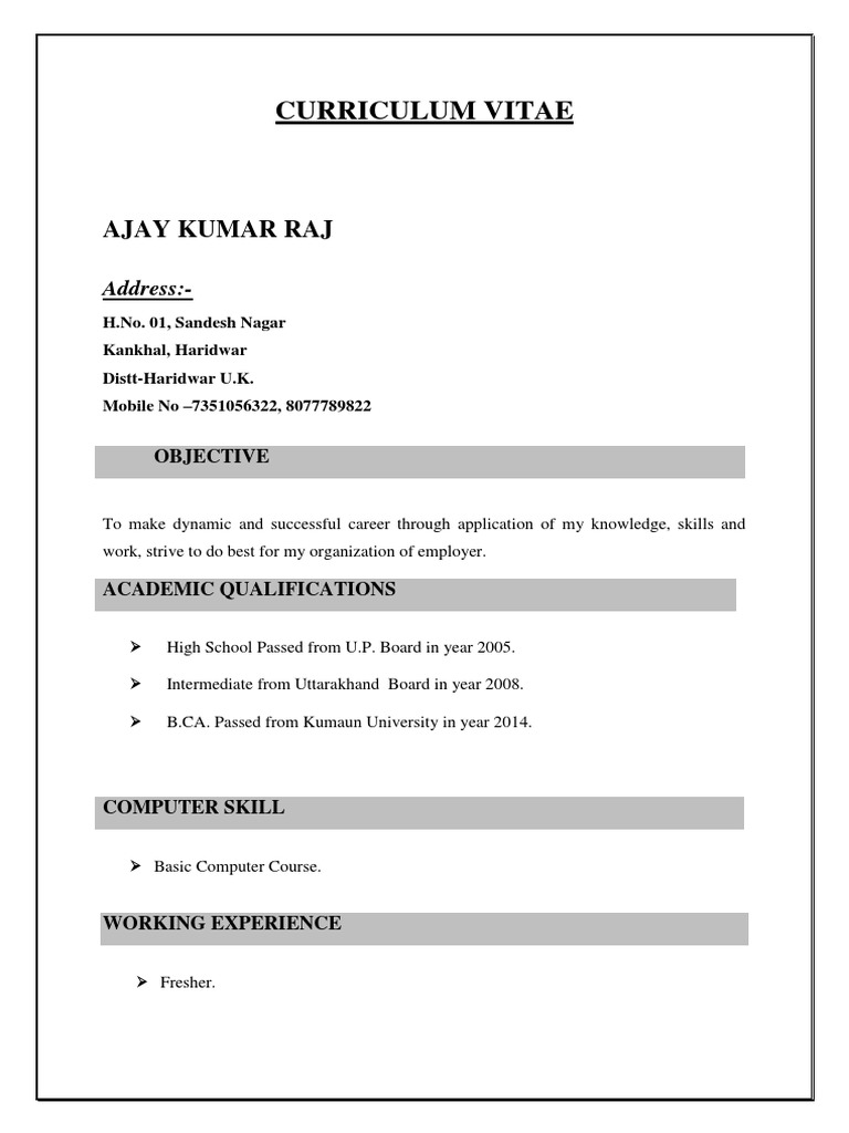 Curriculum Vitae: Ajay Kumar Raj | PDF