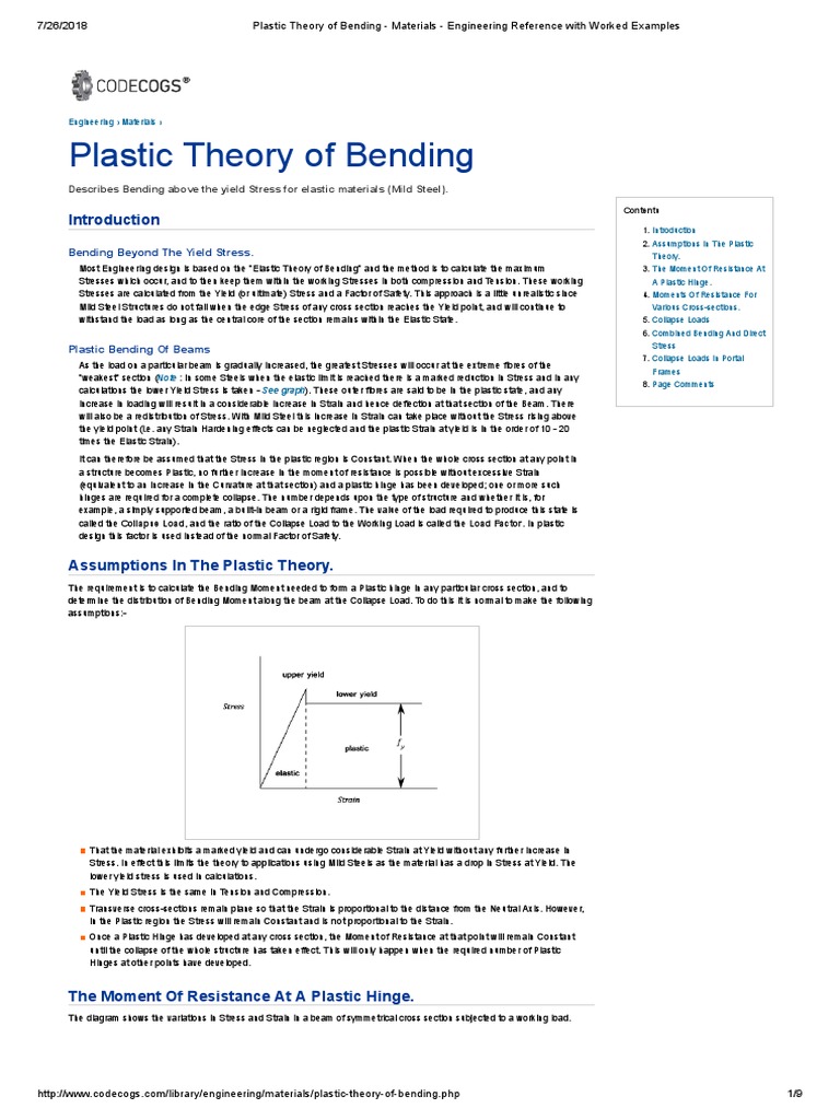 Plastic Theory of Bending - Materials - Engg Reference With Worked ...