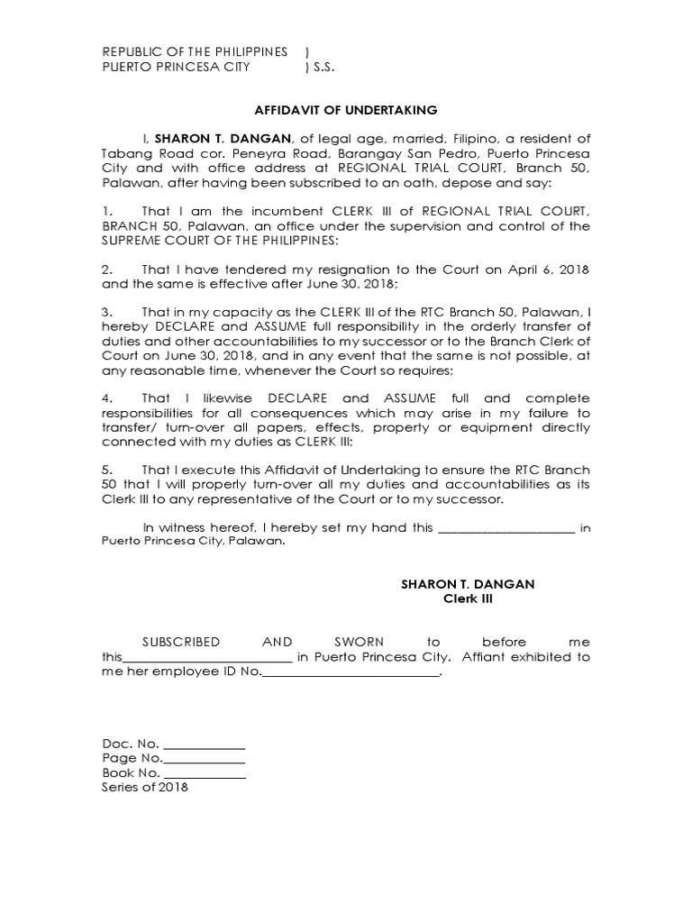 Affidavit of Undertaking | PDF